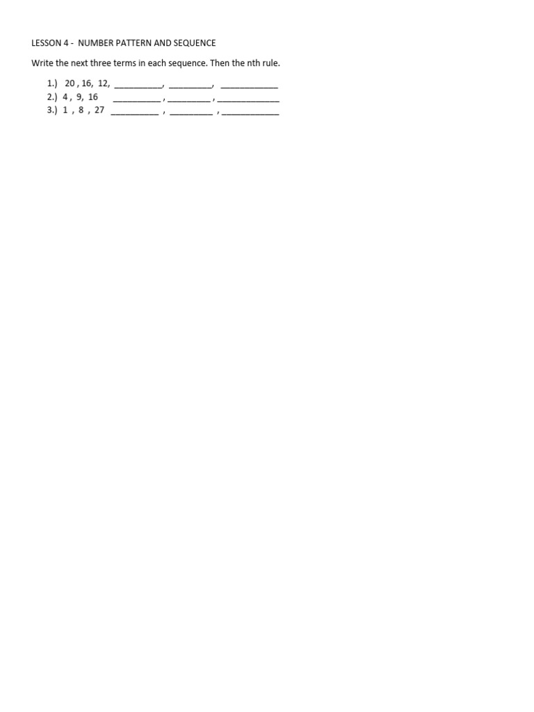 LESSON 4 - Number Pattern and Sequence | PDF
