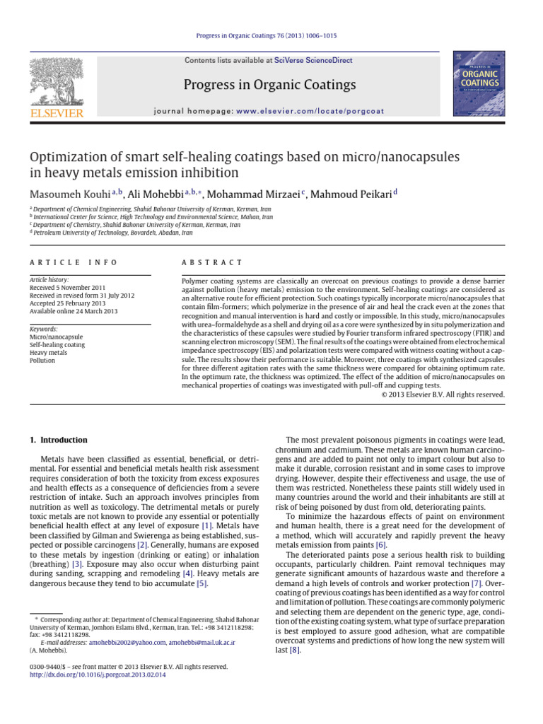 Journal Optimization of Smart Self-Healing Coatings Based On Micro ...