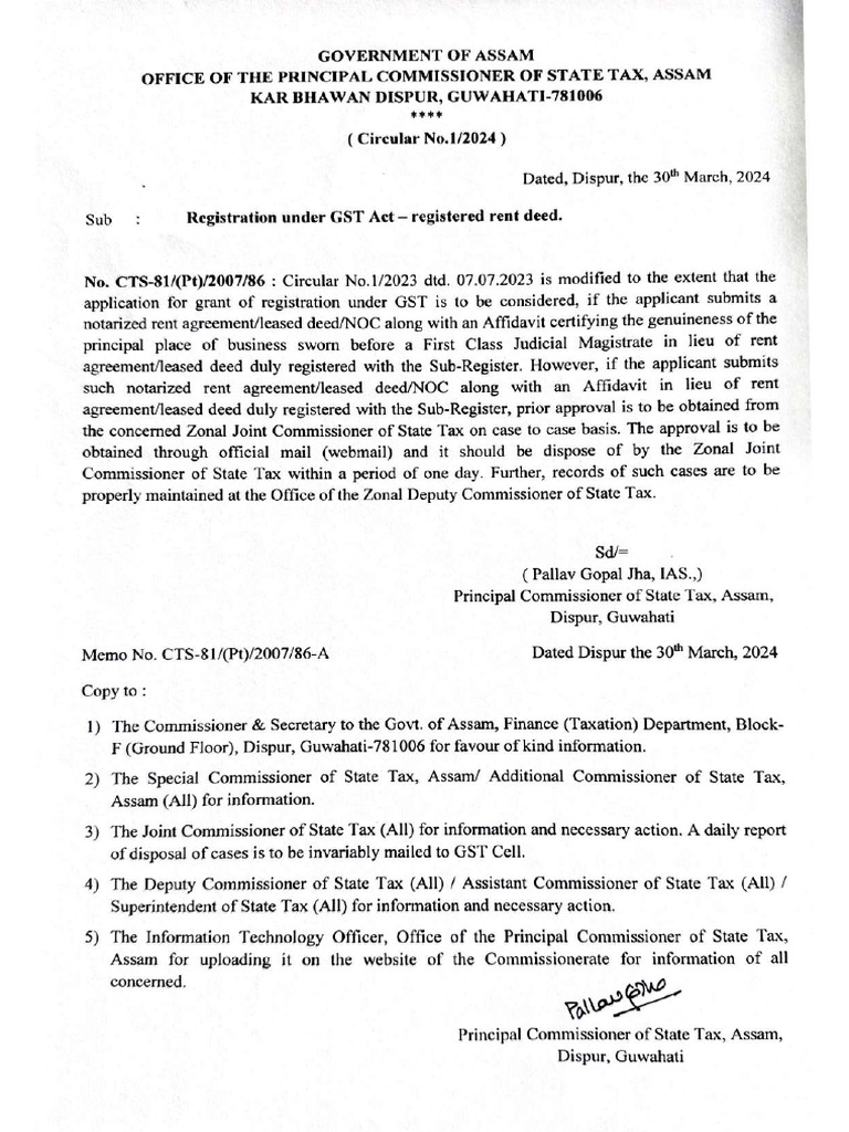 GST Circular Regarding GST Registration | PDF