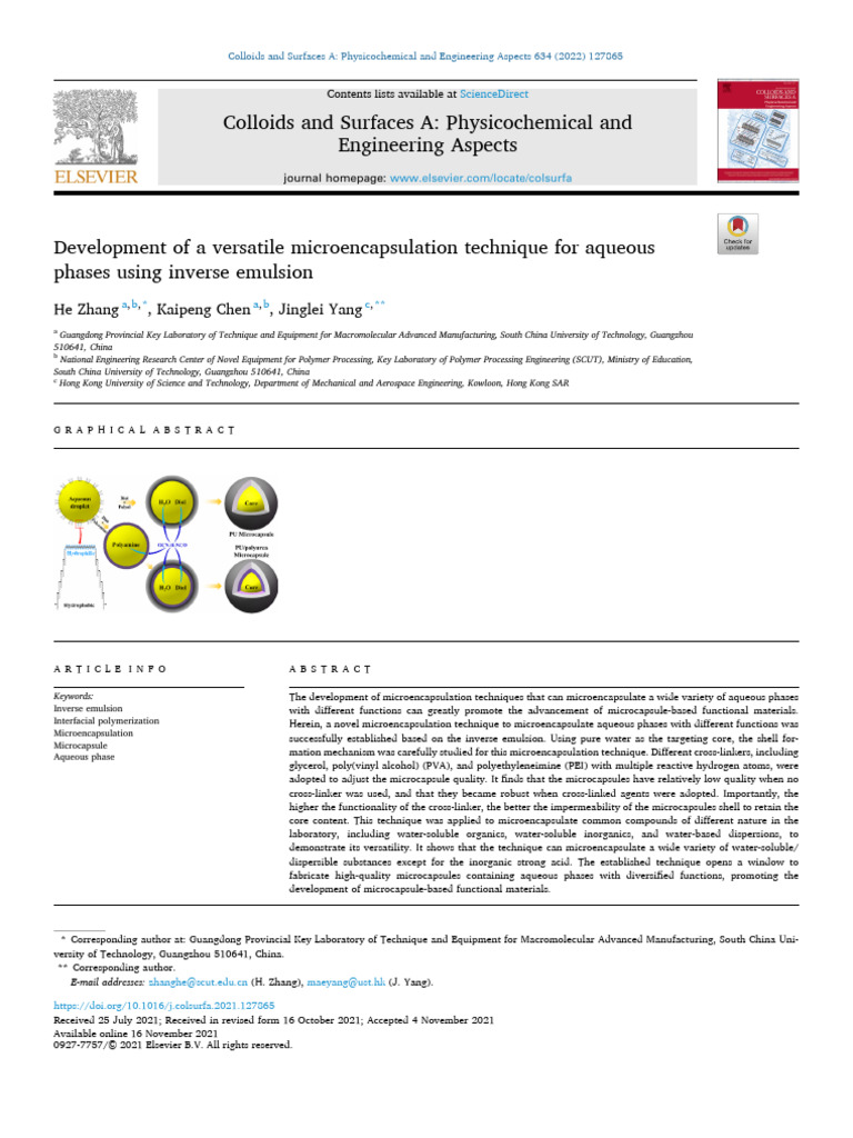 Journal Development of A Versatile Microencapsulation Technique For ...