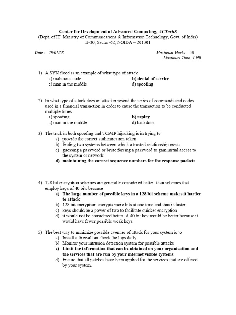 Information Security Ques Paper | PDF | Public Key Cryptography | Key ...