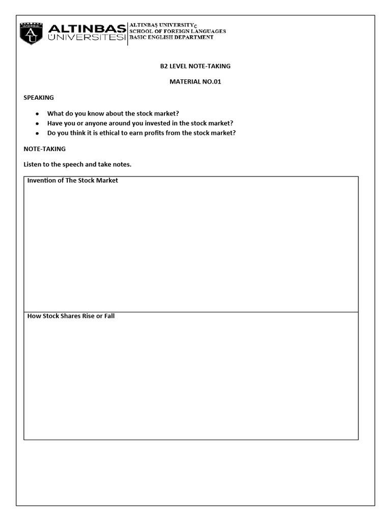 Note-Taking Material-W6 | PDF | Stocks | Stock Market