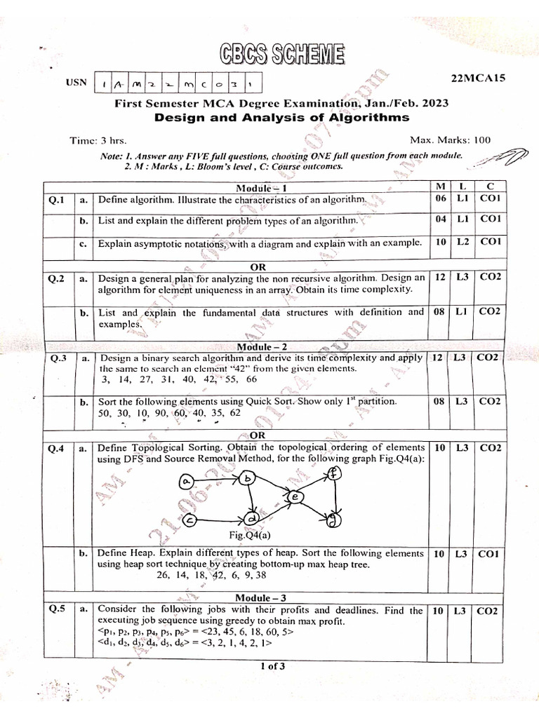 DAA Question Paper 2023 | PDF