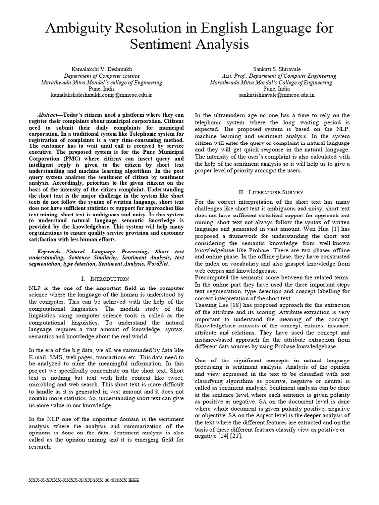 Ambiguity Resolution in English Lang For Sentiment Analysis | PDF ...