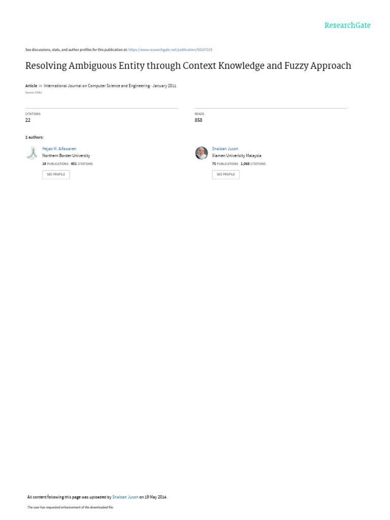 Resolving Ambiguous Entity Through Context Knowled | PDF | Parsing | Semantics