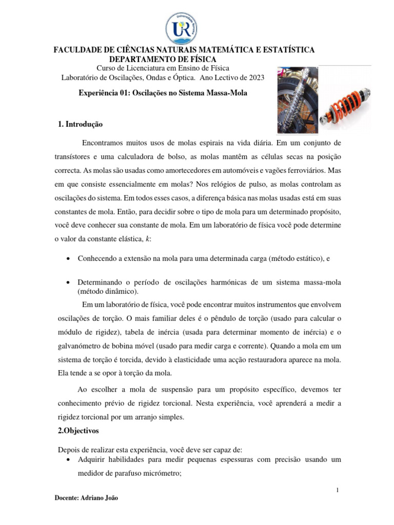 Pendulo Elastico Experiment 1 | PDF | Oscilação | Massa