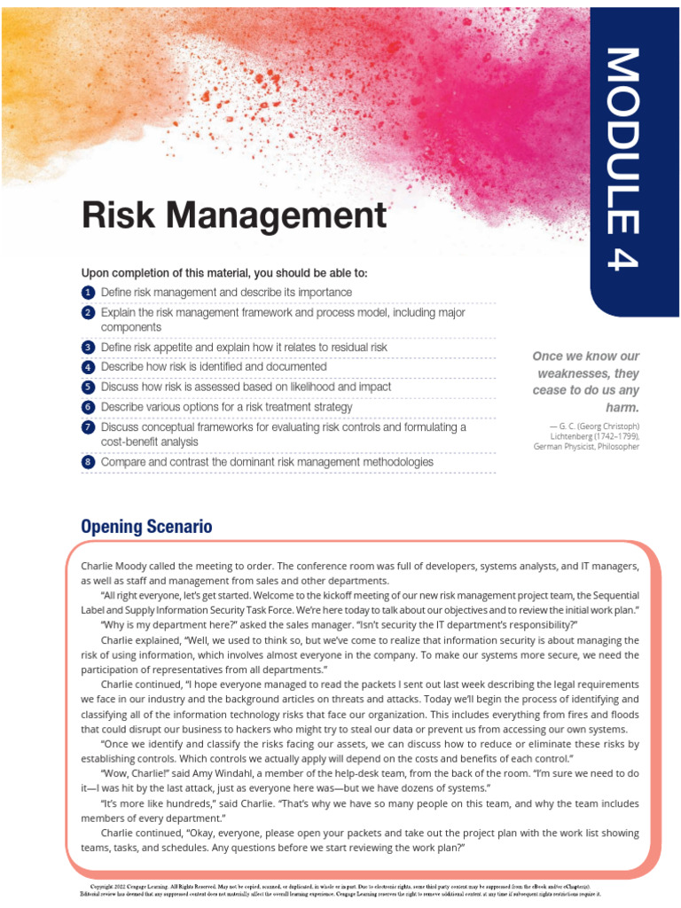 Principles of Information Security 7E_Module 4 | PDF | Computer Network | Risk