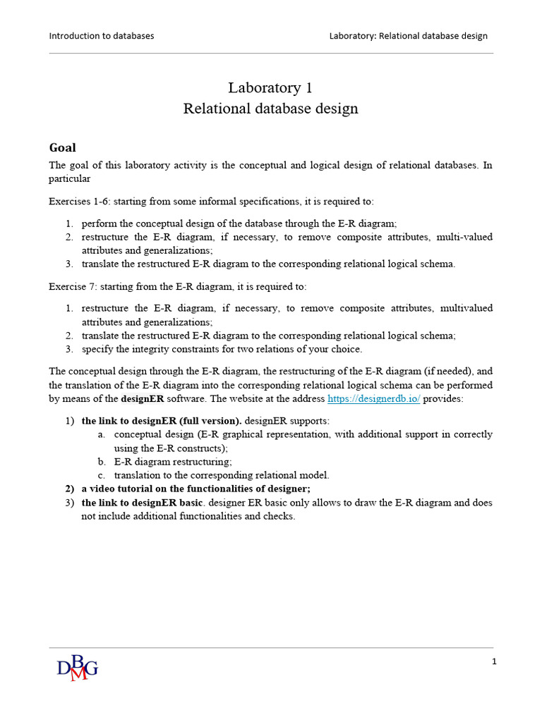 Introduction To Databases Laboratory: Relational Database Design | PDF | Conceptual Model ...