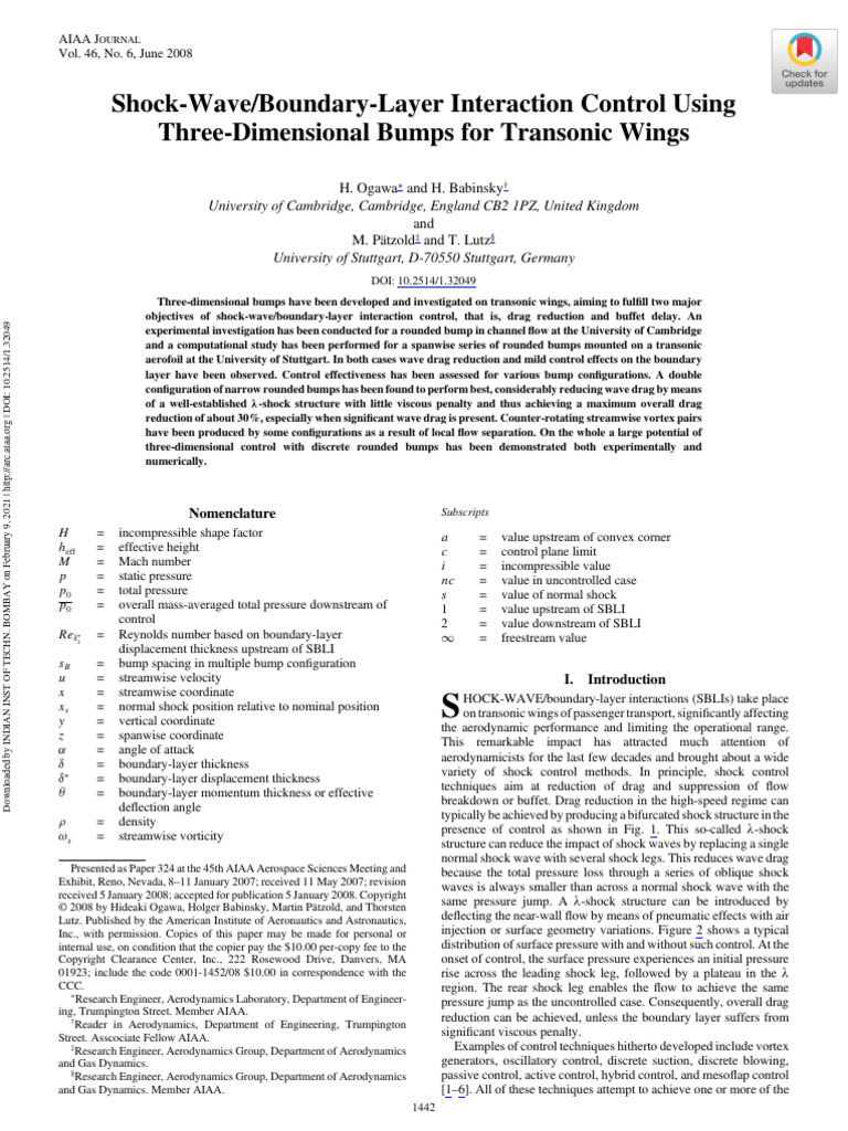 Shock-Wave/Boundary-Layer Interaction Control Using Three-Dimensional ...