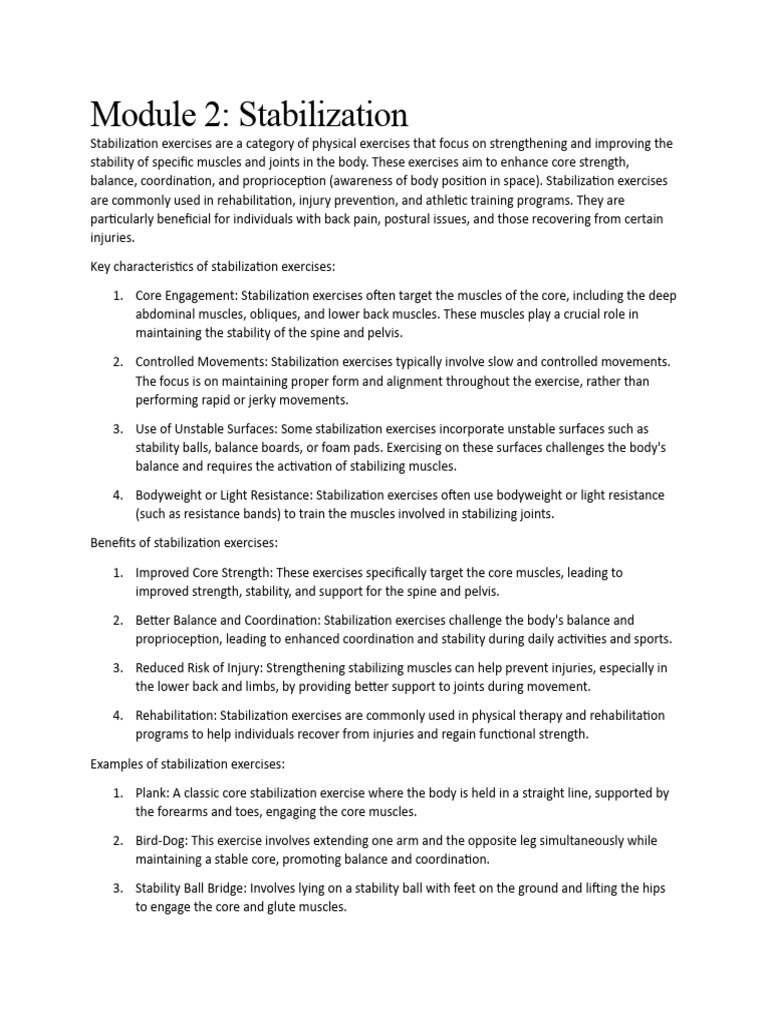 Module 2 Core Stability Series | PDF | Balance (Ability) | Strength ...