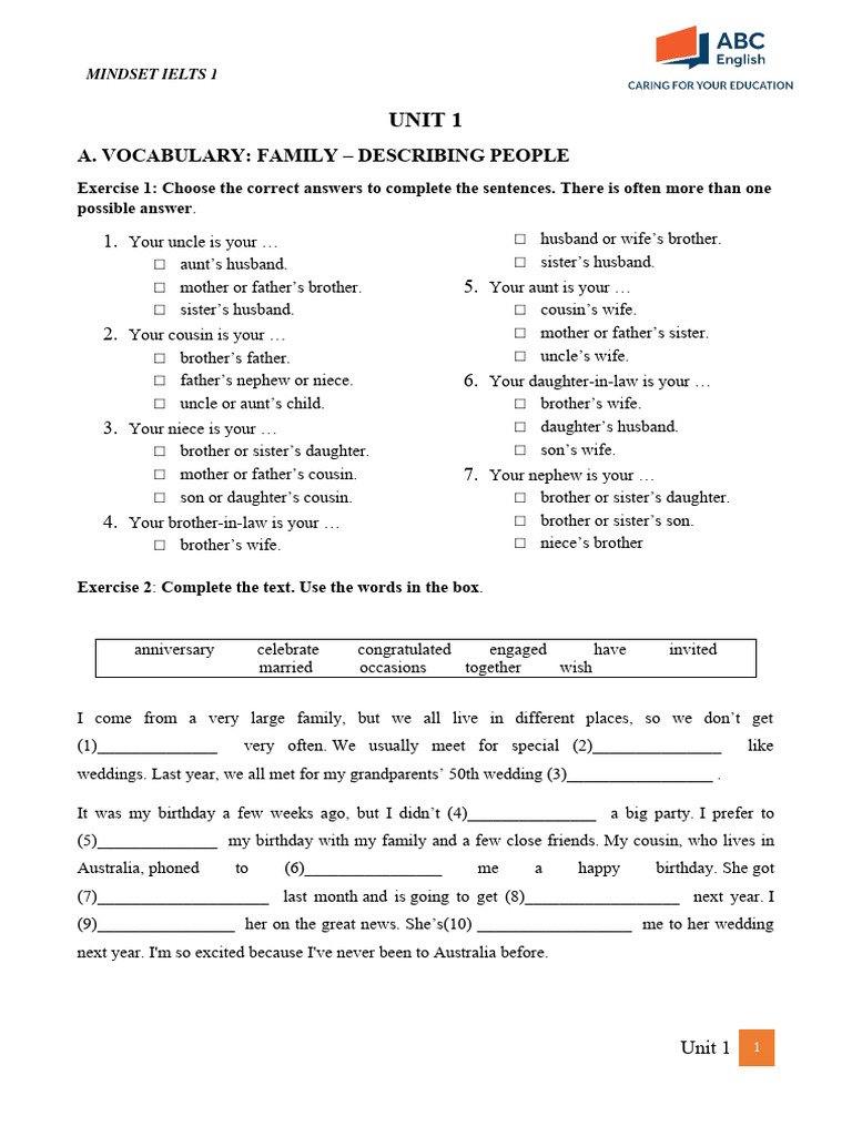 Family Vocabulary and Descriptions | PDF | Language Arts & Discipline ...
