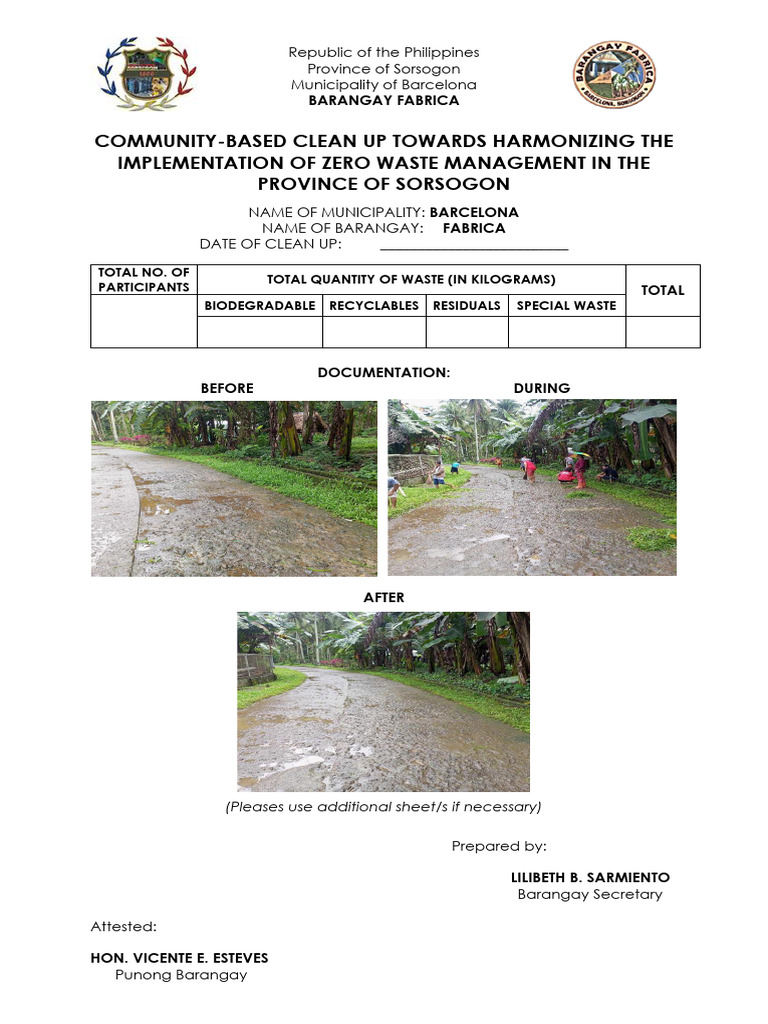 CLEAN UP DRIVE BARANGAY Fabrica | PDF | Economy And The Environment