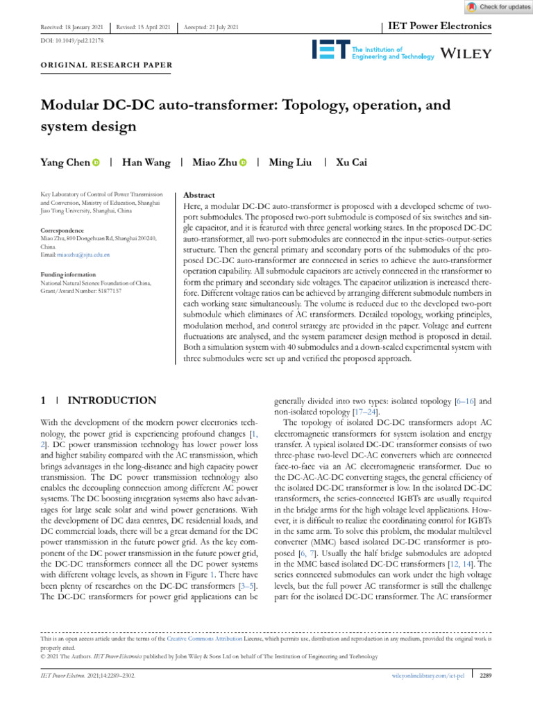 IET Power Electronics - 2021 - Chen - Modular DC DC Auto Transformer ...