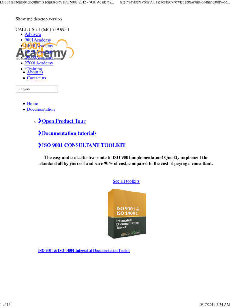 List of Mandatory Documents Required by ISO 9001 - 2015 - 9001academy ...