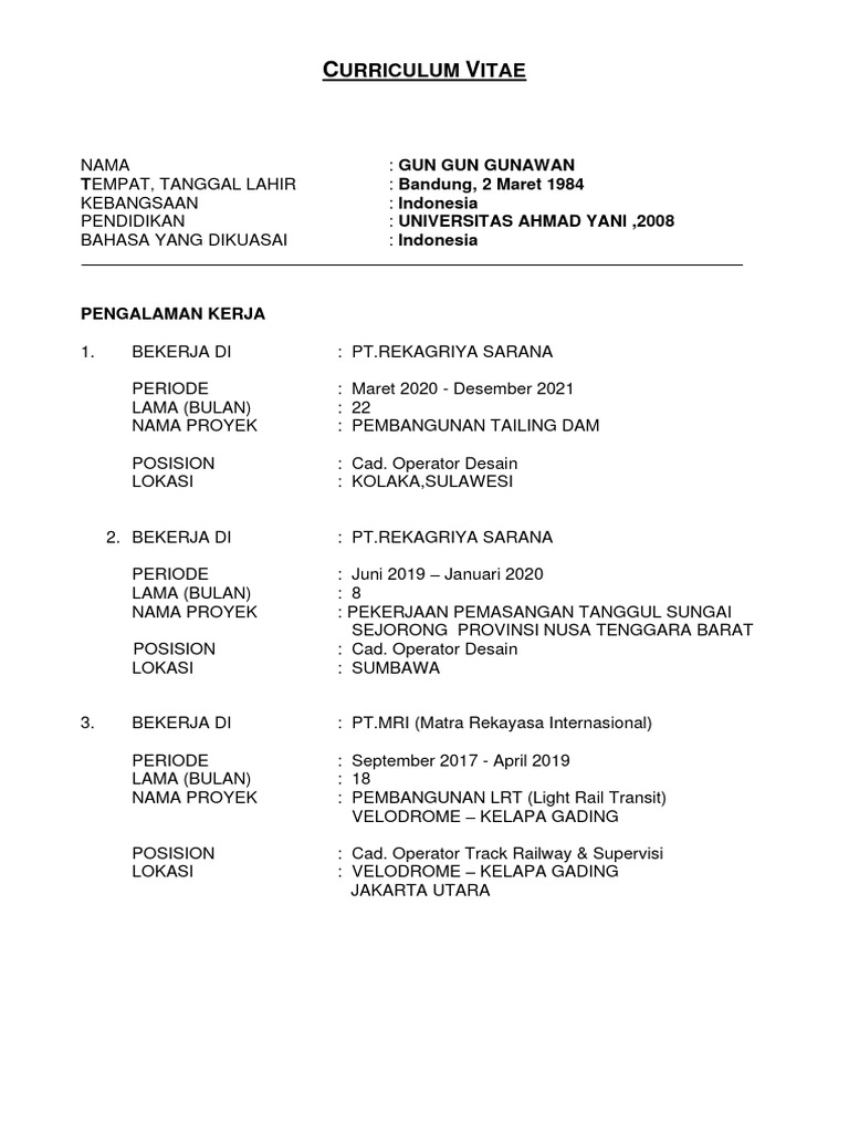 CV Gun Gun Gunawan: Pengalaman Kerja Teknik | PDF | Seni