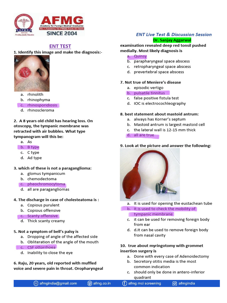 ENT Live Test & Discussion Session | PDF | Otorhinolaryngology | Human ...