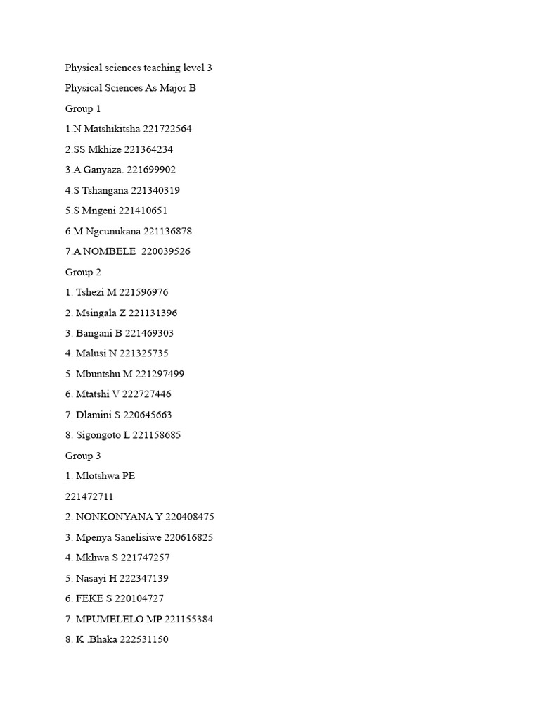 Physical Sciences Teaching Groups List | PDF