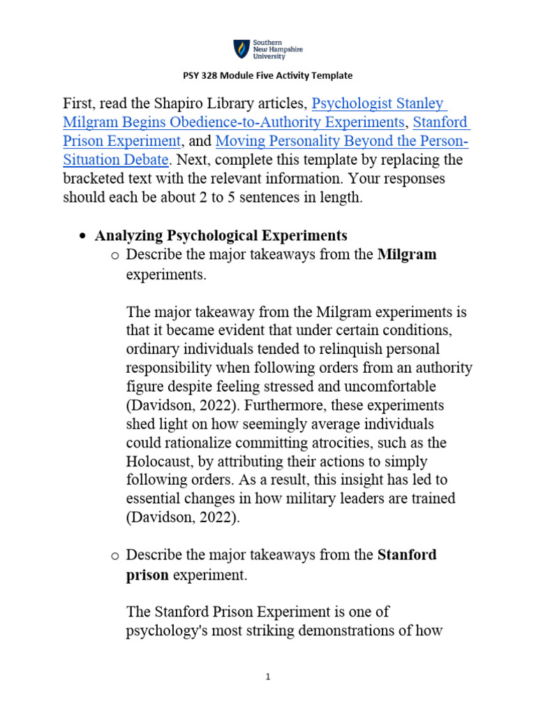 PSY 328 Module Five Activity | PDF | Extraversion And Introversion ...
