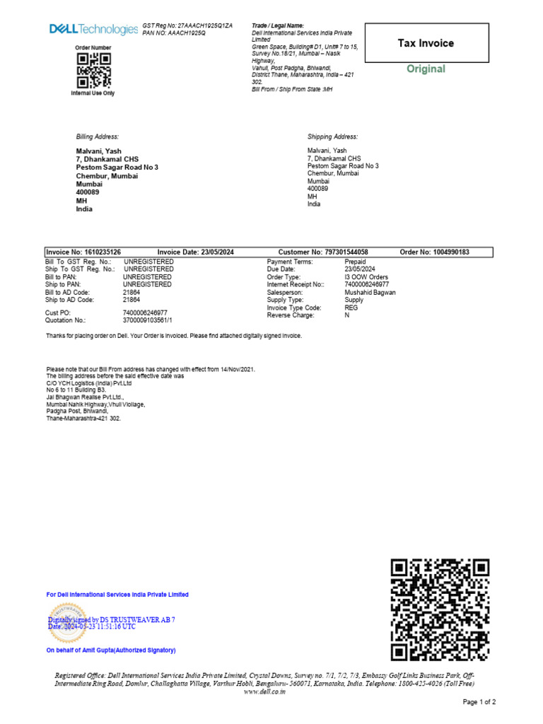 Dell Tax Invoice Details | PDF | Cheque | Taxes