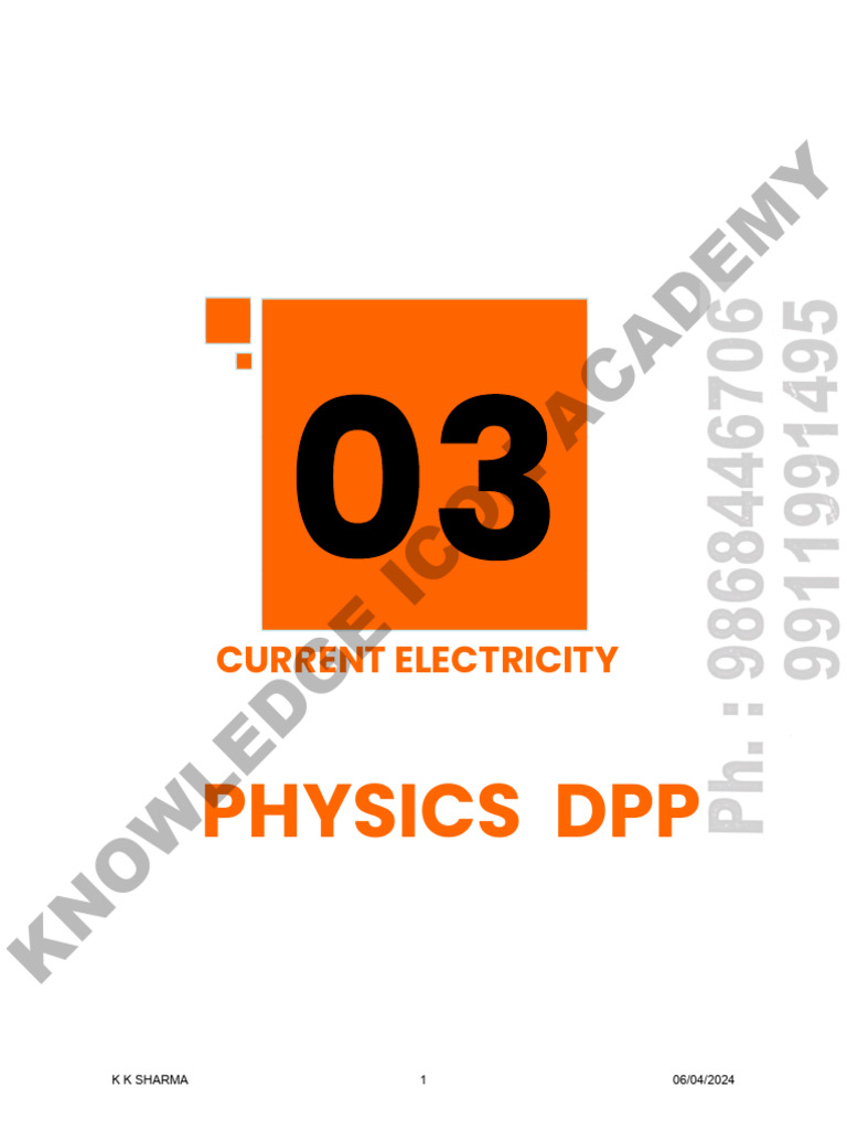 Current Electricity DPP | PDF | Electrical Resistance And Conductance | Electric Current