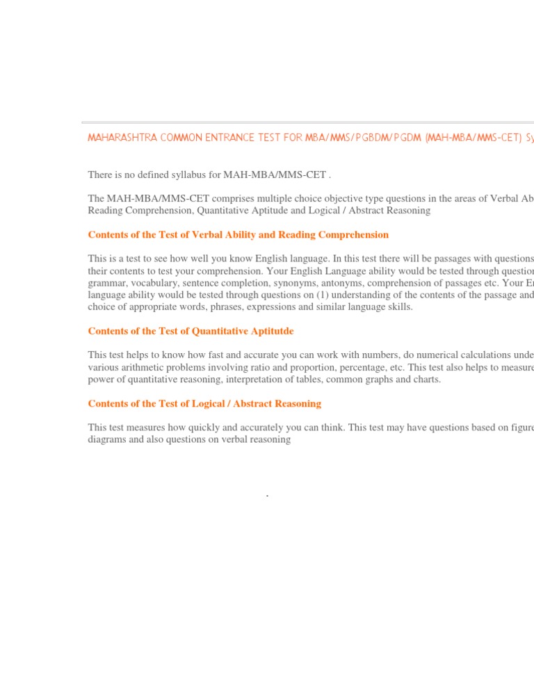 Mah Mba Cet Syllabus | PDF | Reading Comprehension | Linguistics