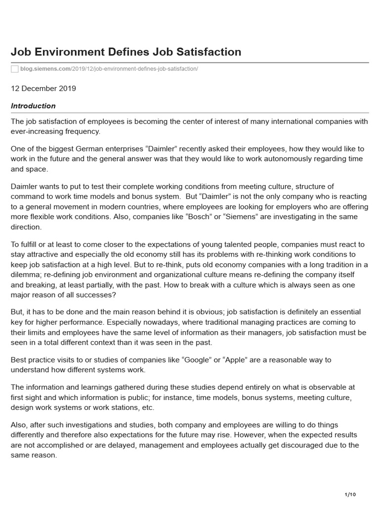 Job Environment Defines Job Satisfaction - and Maslow, Taylor, Mayo ...