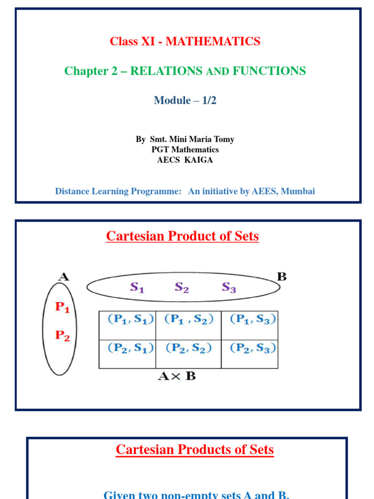 Xi Maths Relations And Functions 1 Of 2 Pdf Empty Set Mathematical Objects
