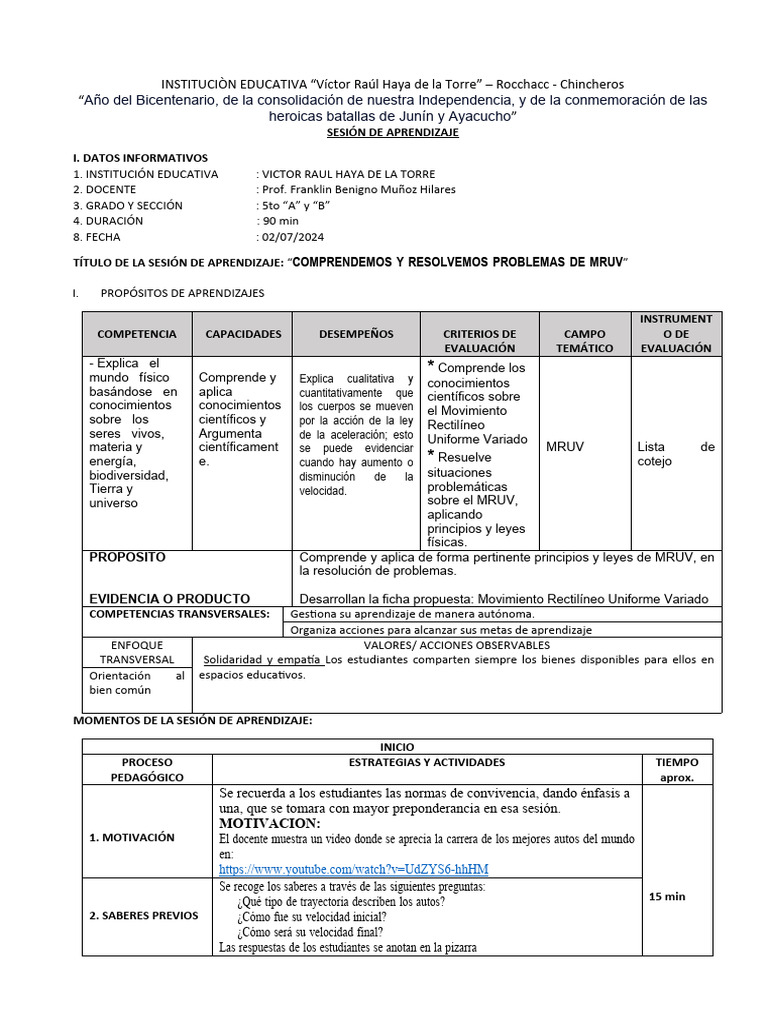 Sesiòn 05 Mruv ... 1 | PDF | Evaluación | Aprendizaje