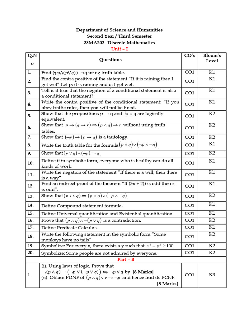 23ma202 - Discrete Mathematics - QB | PDF | Group (Mathematics) | Theoretical Computer Science