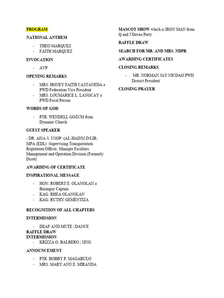 NDPR WEEK Emcee Programa and Script 2024 | PDF | Art