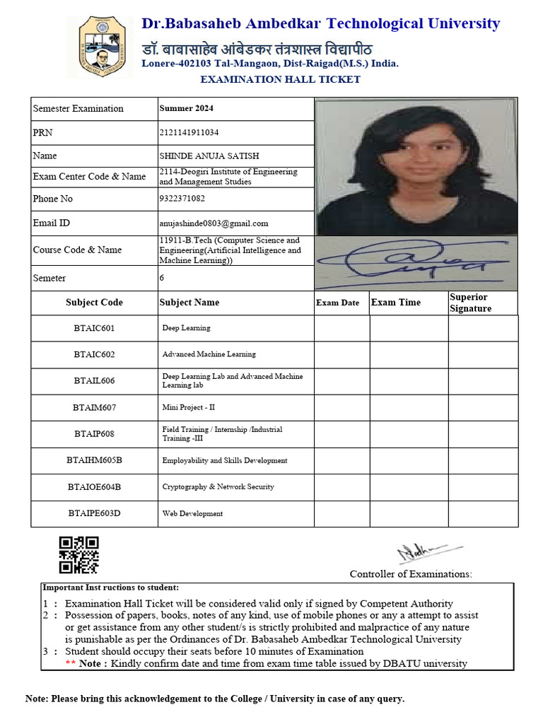 Sem6 Hallticket | PDF | Computing | Computer Science