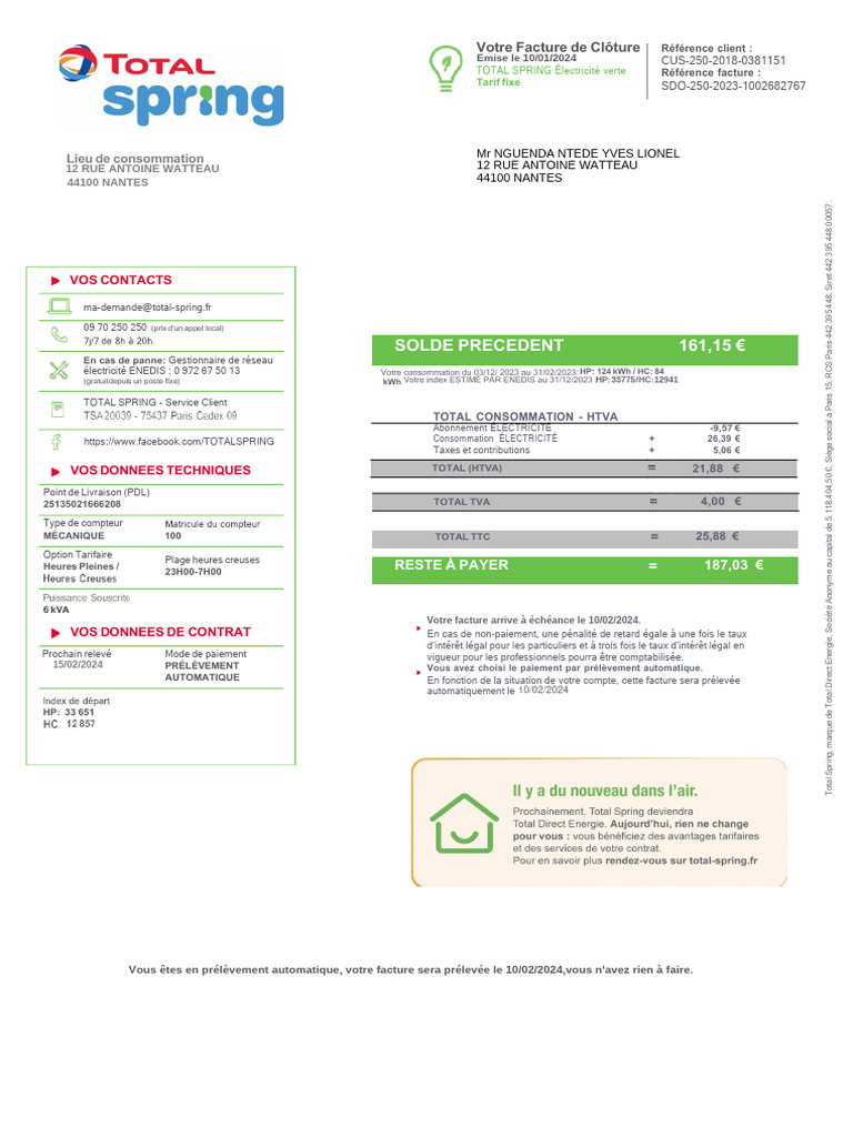 Facture de Clôture Total Spring | PDF | Taxe sur la valeur ajoutée ...