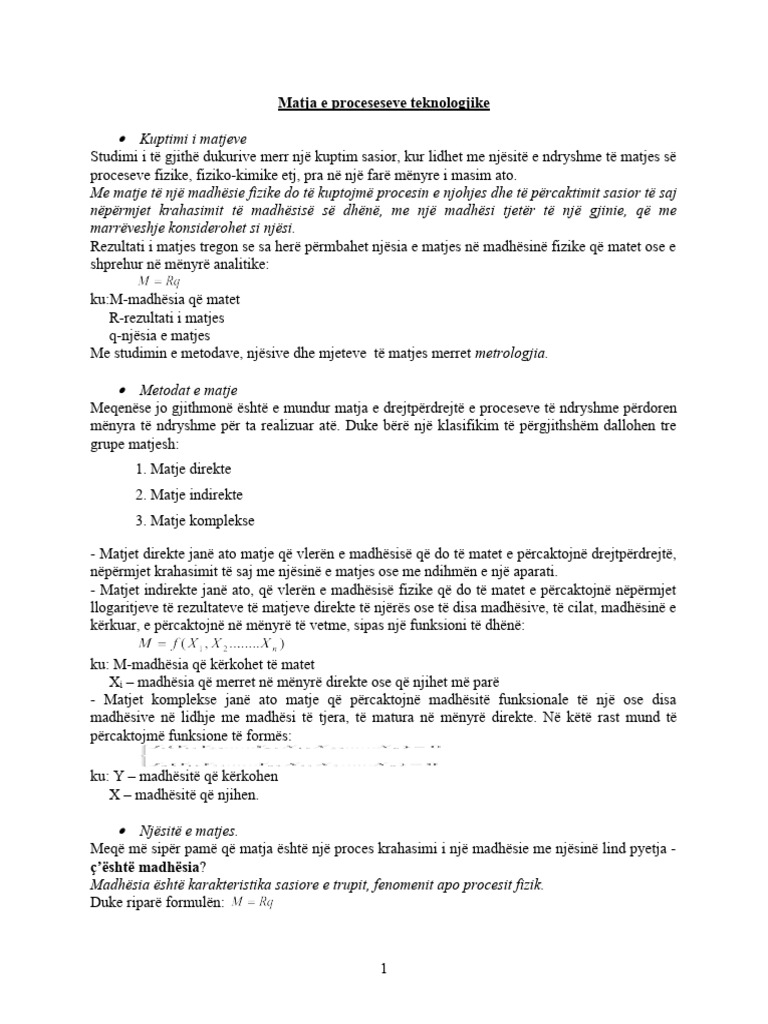 Pajisje Dhe Matje Leksionet Matja e Proceseseve Teknologjike Pjesa e ...