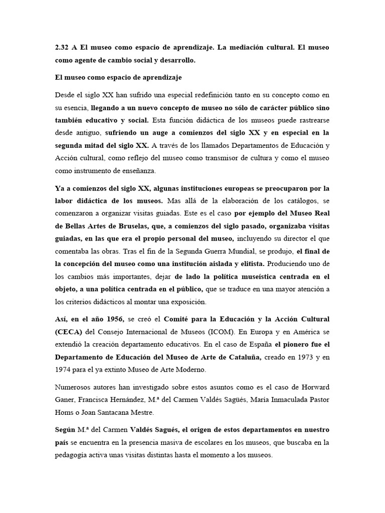 2.32 A El Museo Como Espacio de Aprendizaje. La Mediación Cultural. El Museo Como Agente de ...