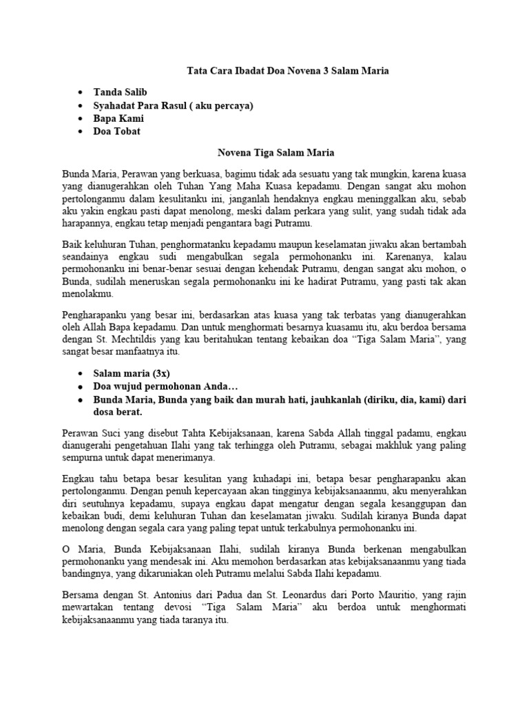 Tata Cara Ibadat Doa Novena 3 Salam Maria | PDF
