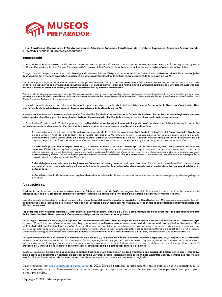 1 1 La Constitución Española De 1978 Antecedentes Estructura