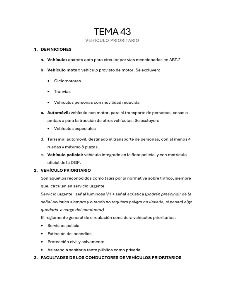 Tema 43 Vehiculo Prioritario | PDF | Tráfico | Transporte de tierra