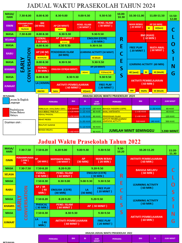 Jadual Waktu Prasekolah 2023 | PDF