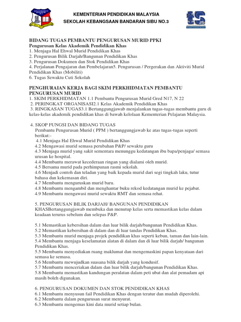 Bidang Tugas Pembantu Pengurusan Murid Ppki | PDF