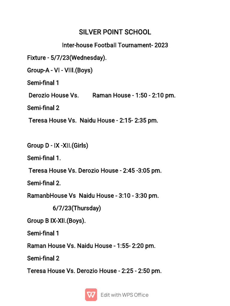 Int. House Football 23 | PDF