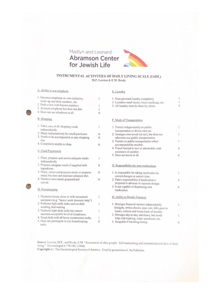 ADL and iADL (Additional) | PDF