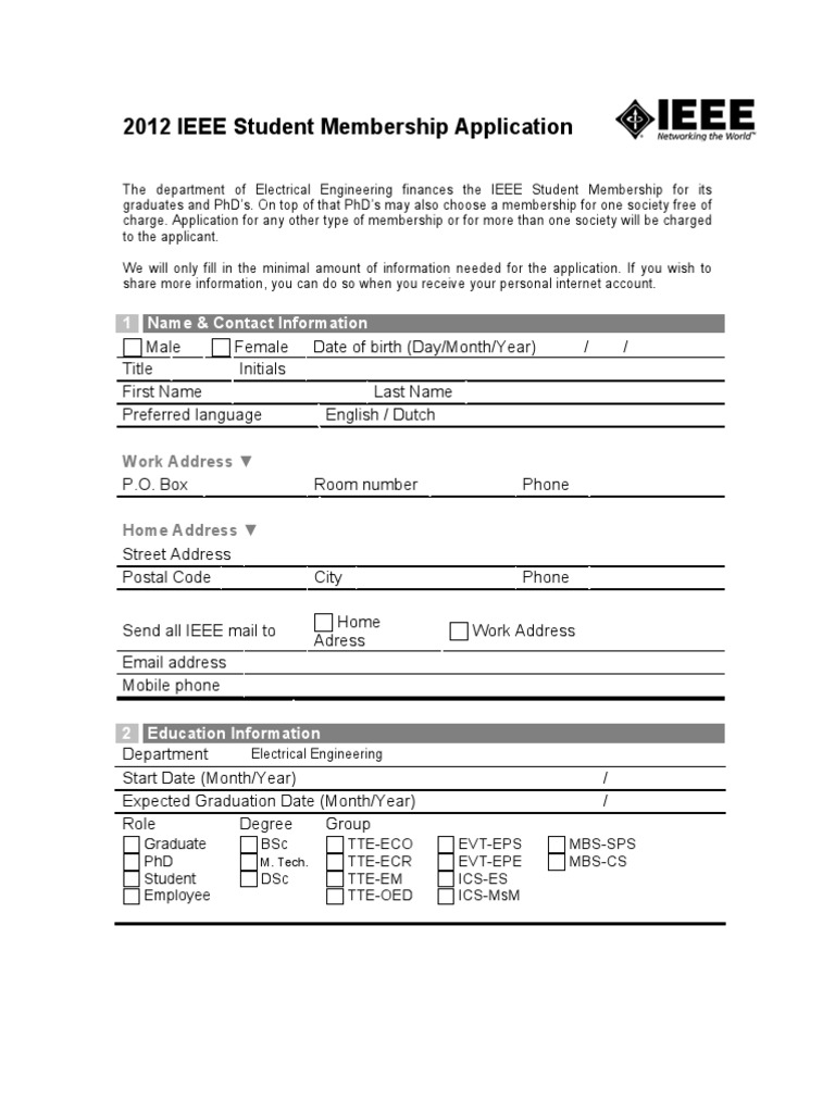 2012 Ieee Student Membership Application | PDF | Institute Of ...