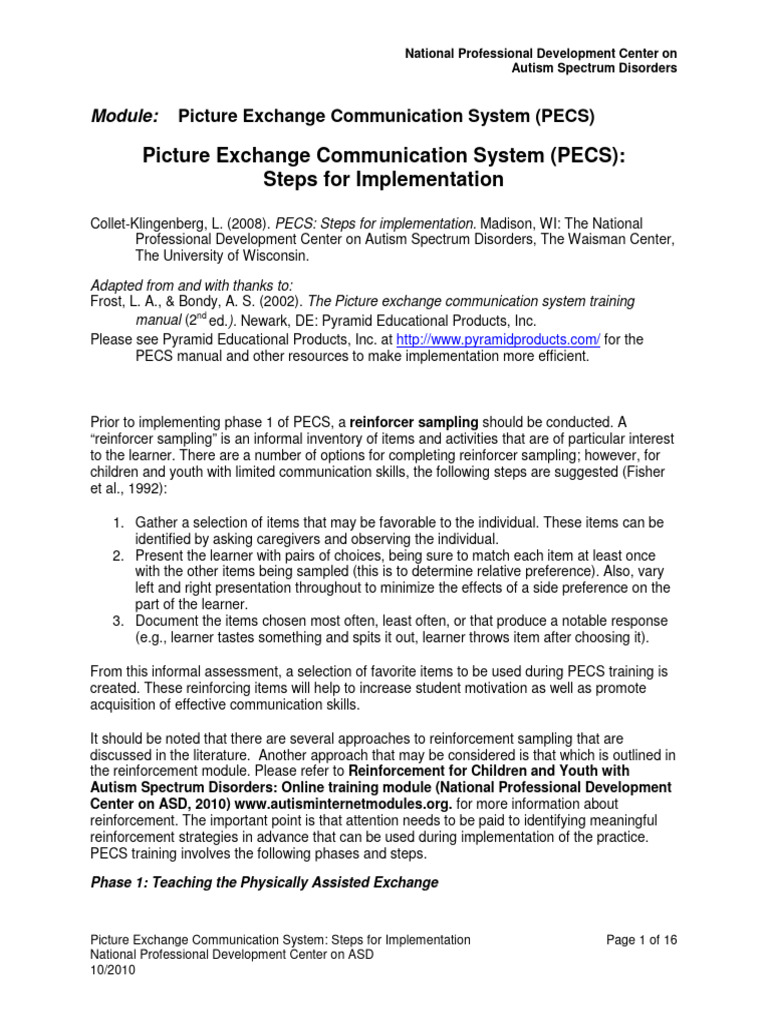 Picture Exchange Communication System (PECS) | PDF | Psychology | Learning