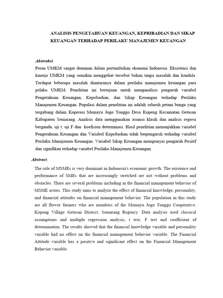 Analisis Pengetahuan Keuangan | PDF | Bisnis | Pengelolaan Keuangan & Uang