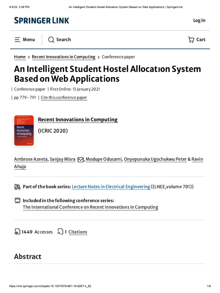 An Intelligent Student Hostel Allocatıon System Based On Web Applications - SpringerLink | PDF ...