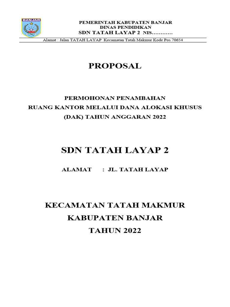 Proposal Dak Kantor SDN Tatah Layap 2 | PDF