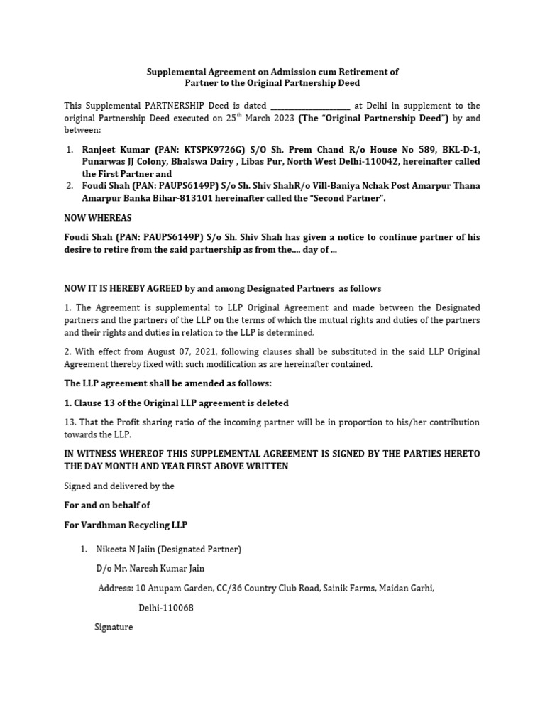 Supplemental Agreement | PDF