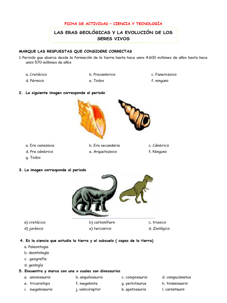Ficha-Mierc 17-Cyt-Las Eras Geológicas y La Evolución de Los Seres Vivos | PDF | Ciencias ...