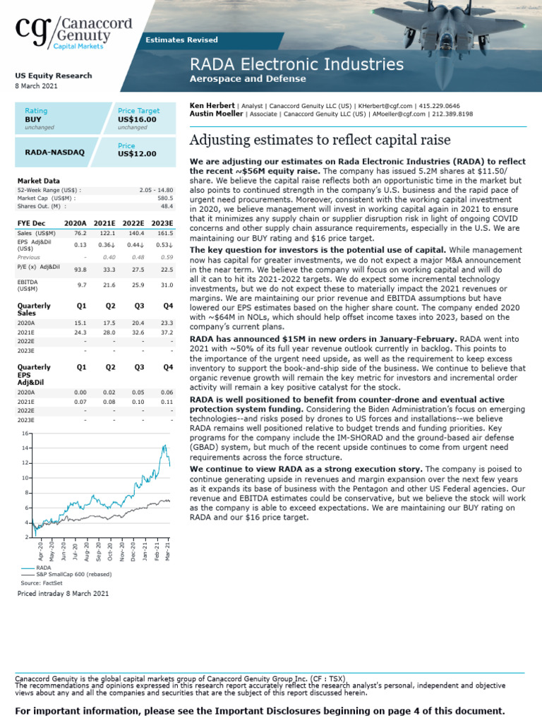 Canaccord RADA Radar Systems | PDF | Financial Analyst | Stocks