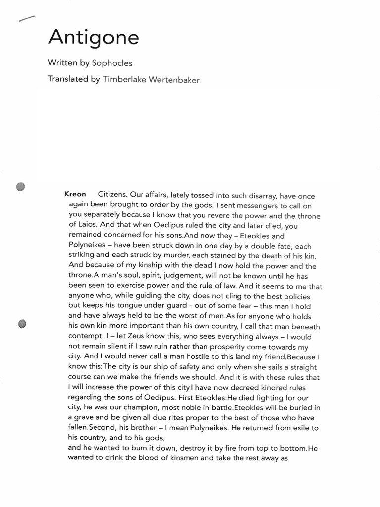 Antigone Creon Monologue | PDF